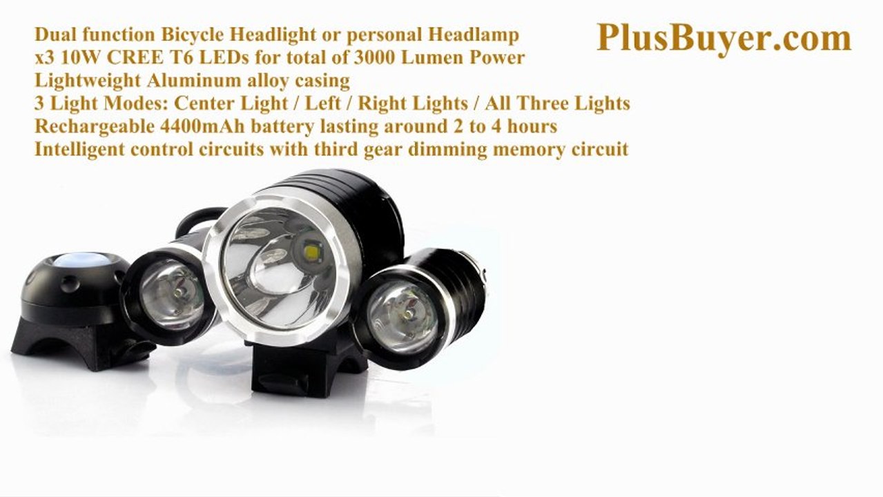 CREE T6 LED Bicycle Headlight and Headlamp (3000 Lumens, 4400mAh)─影片 ...