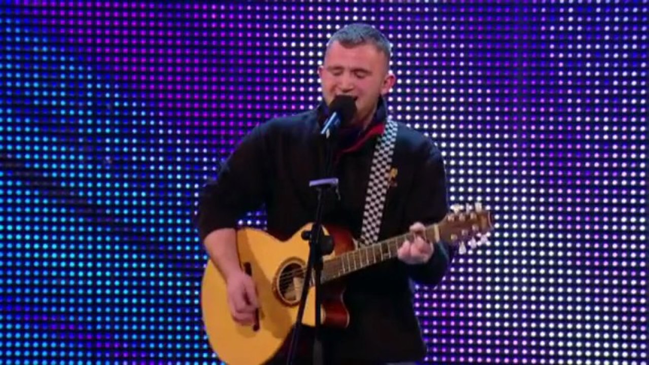 Robbie Kennedy with his acoustic guitar singing 'Iris'- Britain's Got ...