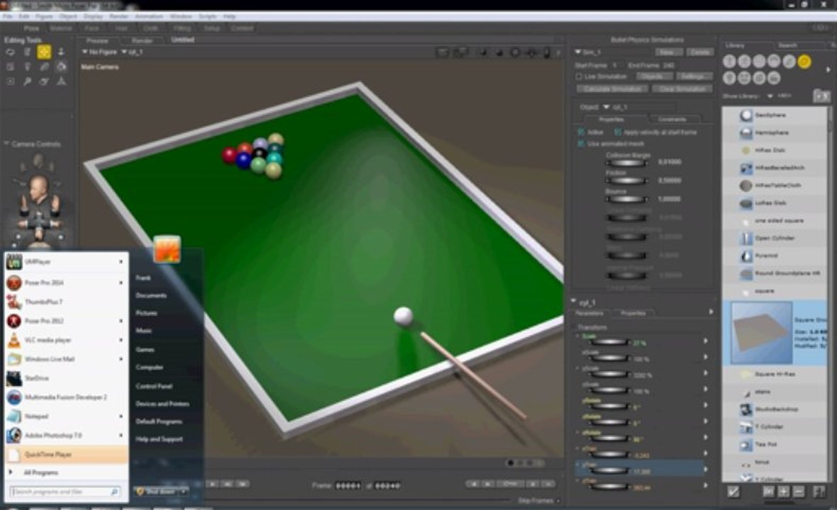 How to create a snooker game animation in Poser 2014 - video Dailymotion