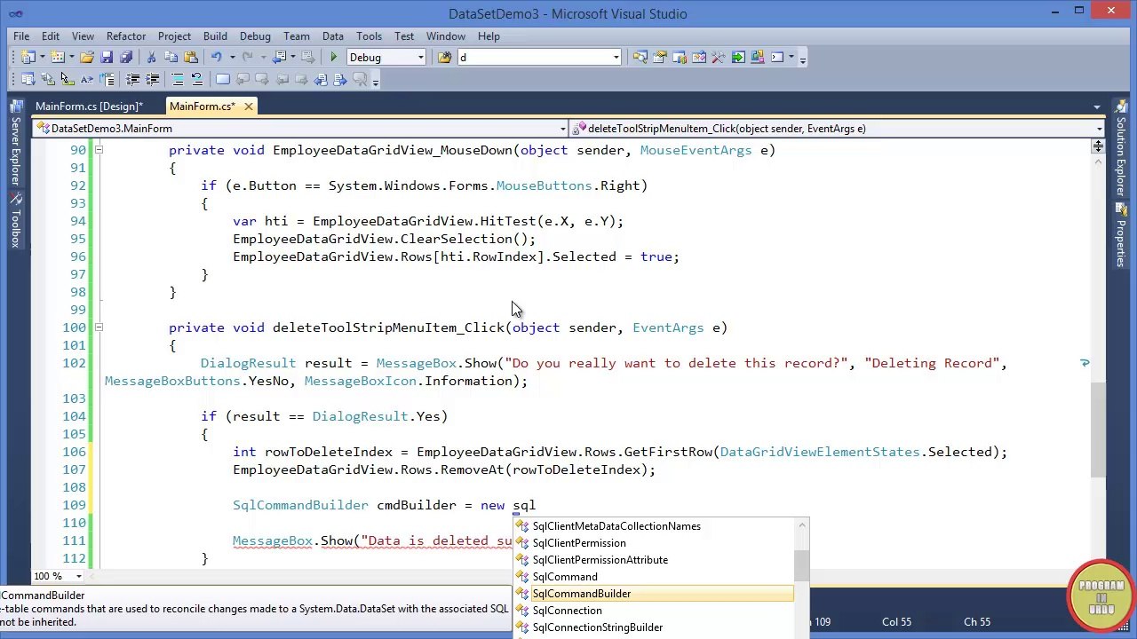 P7-DataSets and DataTable In Urdu - SqlCommandBuilder (Delete) - video Dailymotion
