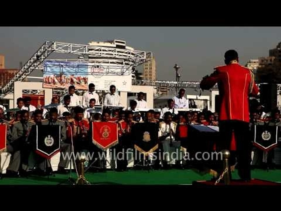 Indian police bands perform during the 150th anniversary of Indian ...