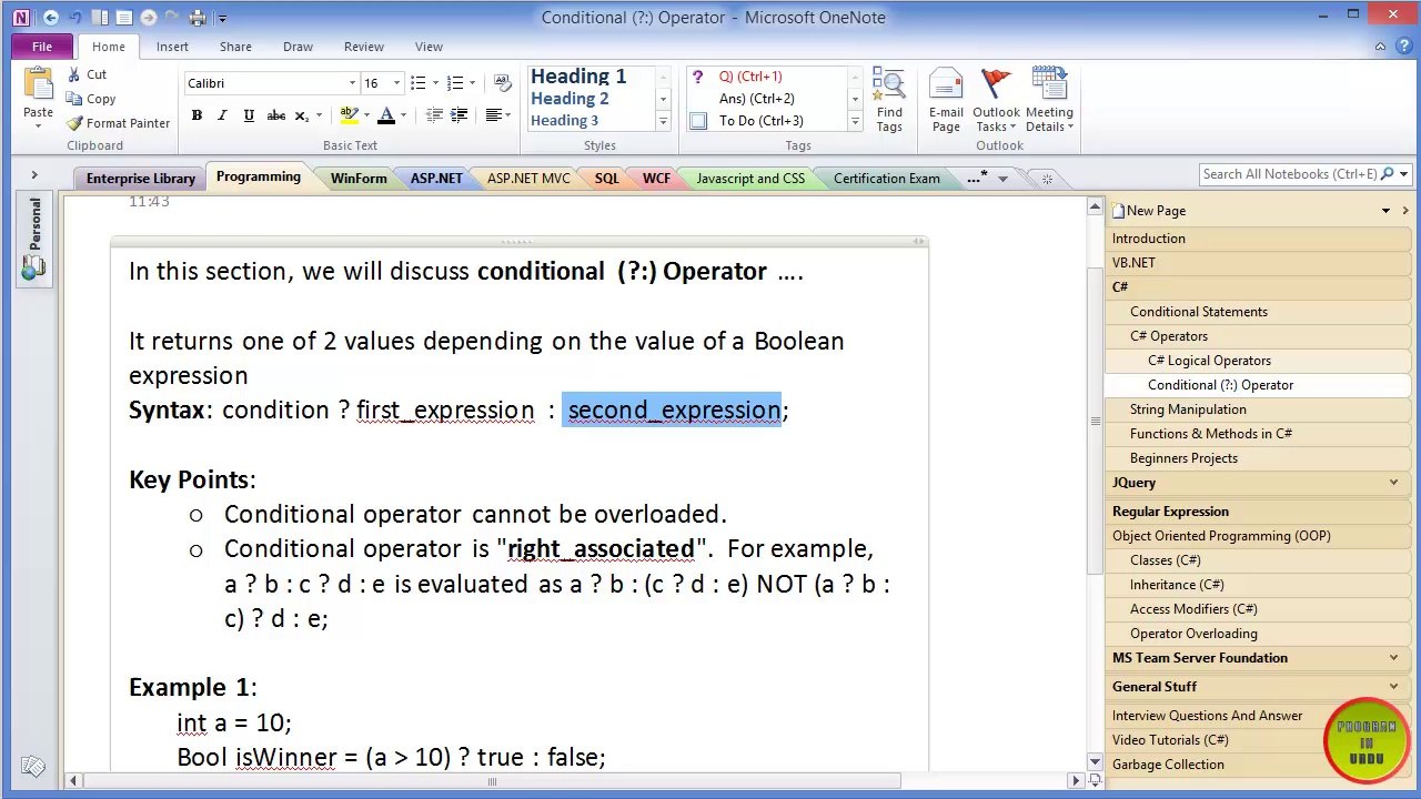 C# Conditional Operator (?:) In Urdu - video Dailymotion