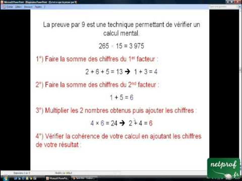 Preuve par 9 - Vidéo Dailymotion