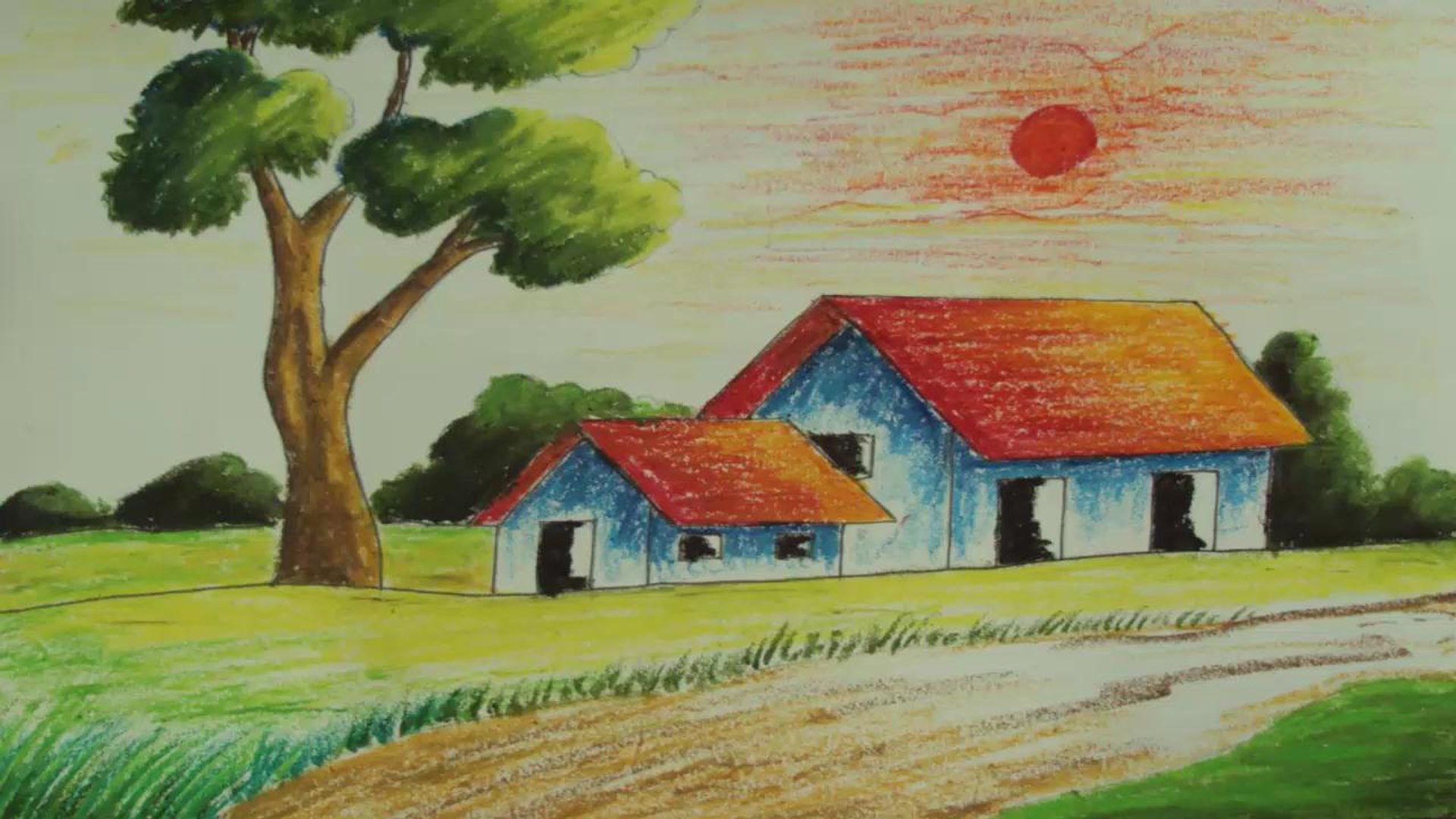 Farjana Drawing Oil Pastel Village Nature Scenery Drawing Meioambientesuianealves