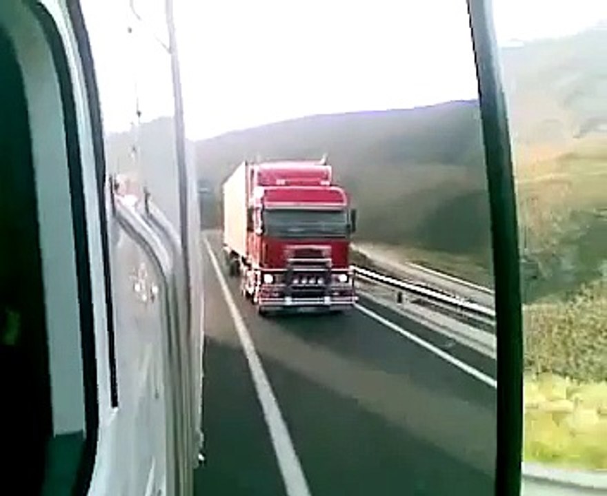 Engine sound with loud jake brake coming down a pass in a Freightliner ...