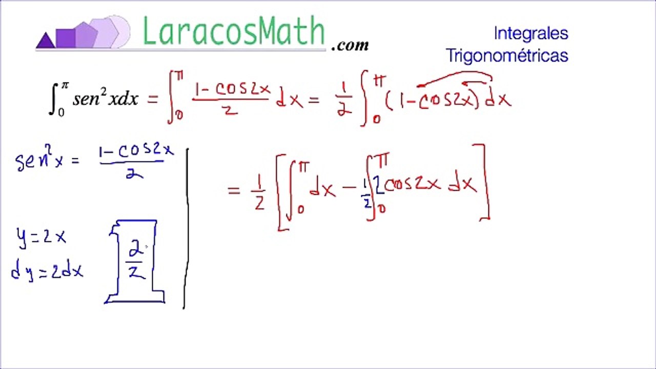 Integral trigonométrica y definida (seno cuadrado de cero a PI) - video ...