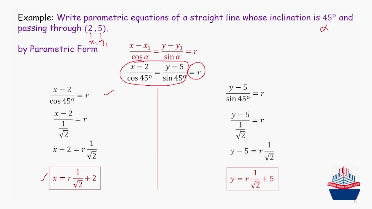 Symmetric Form or Parametric Form of equation of straight line (2 ...