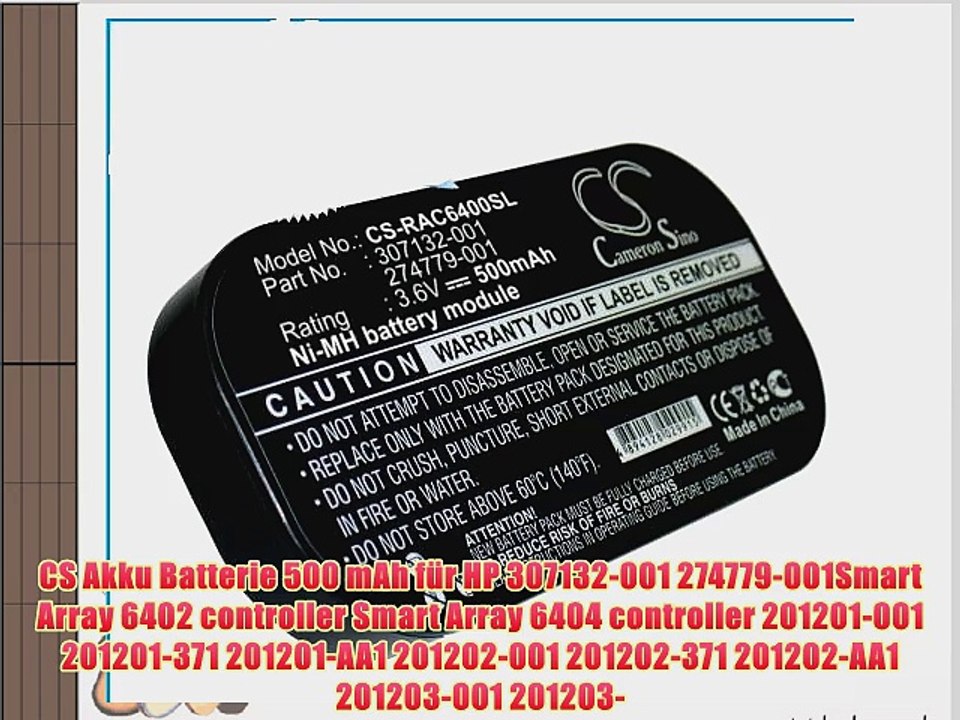 CS Akku Batterie 500 mAh f?r HP 307132-001 274779-001Smart Array 6402 ...