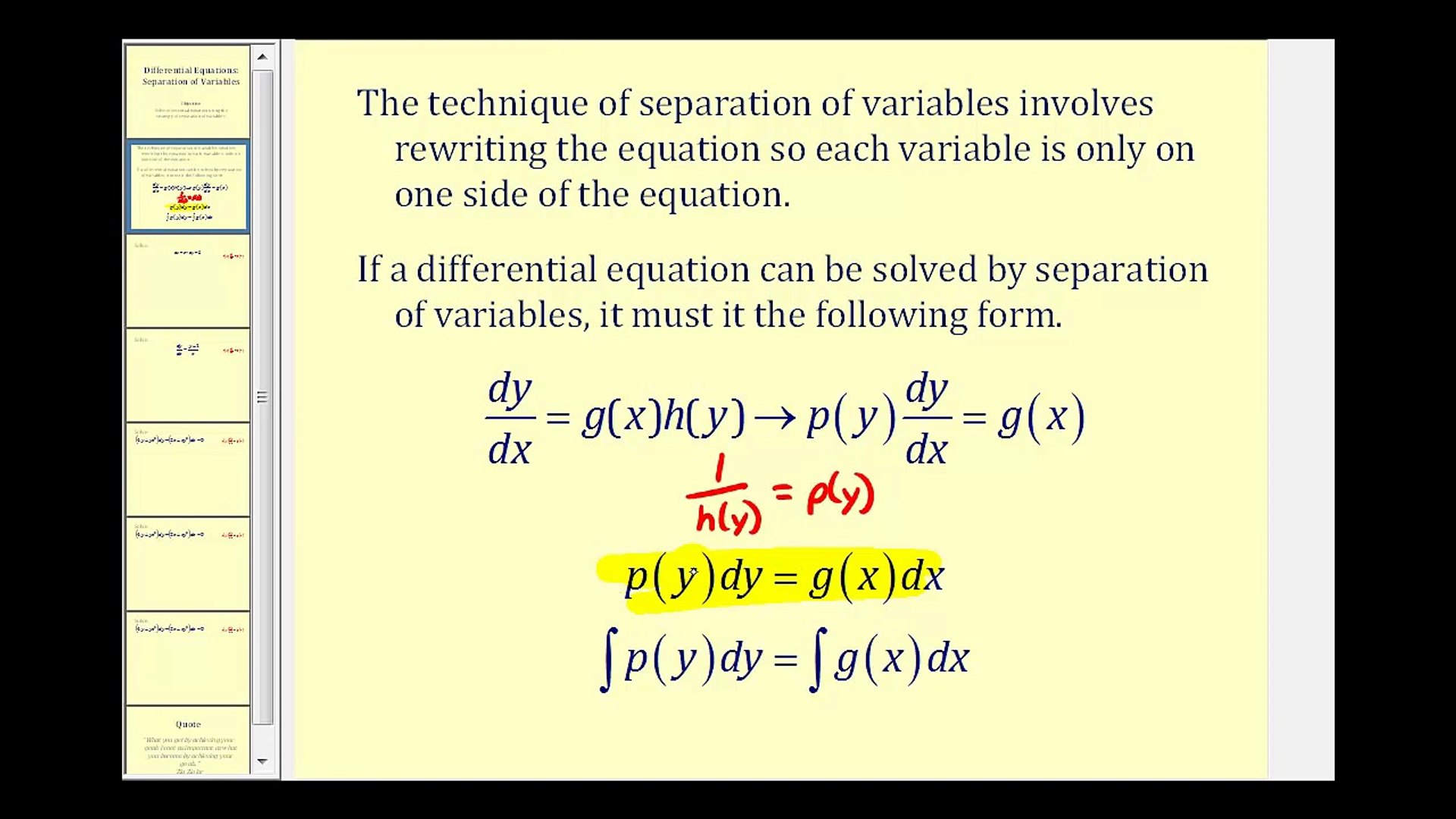 Differential Equation Solve By Separation Of Variables