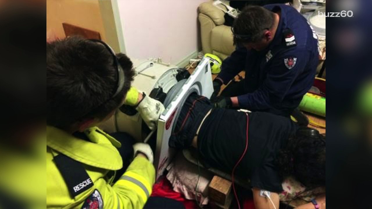 Australian firefighters rescue man trapped in washing machine - video ...