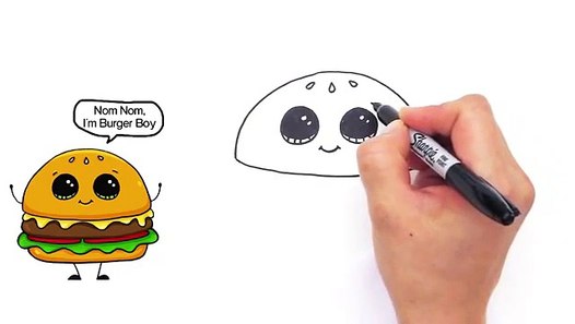 How to Draw a Cartoon Hamburger Cheeseburger Cute and Easy - video ...