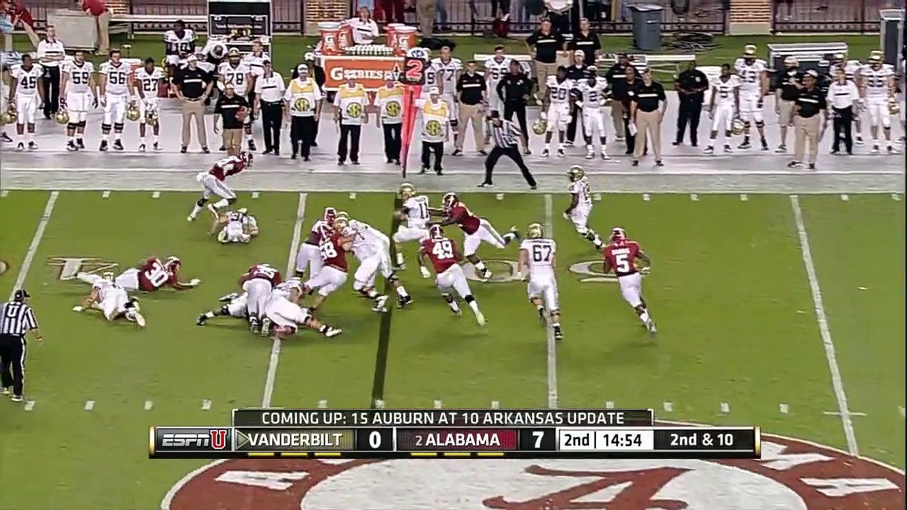 Alabama's Mark Barron levels Vanderbilt's Jordan Rodgers 10/8/2011 ...