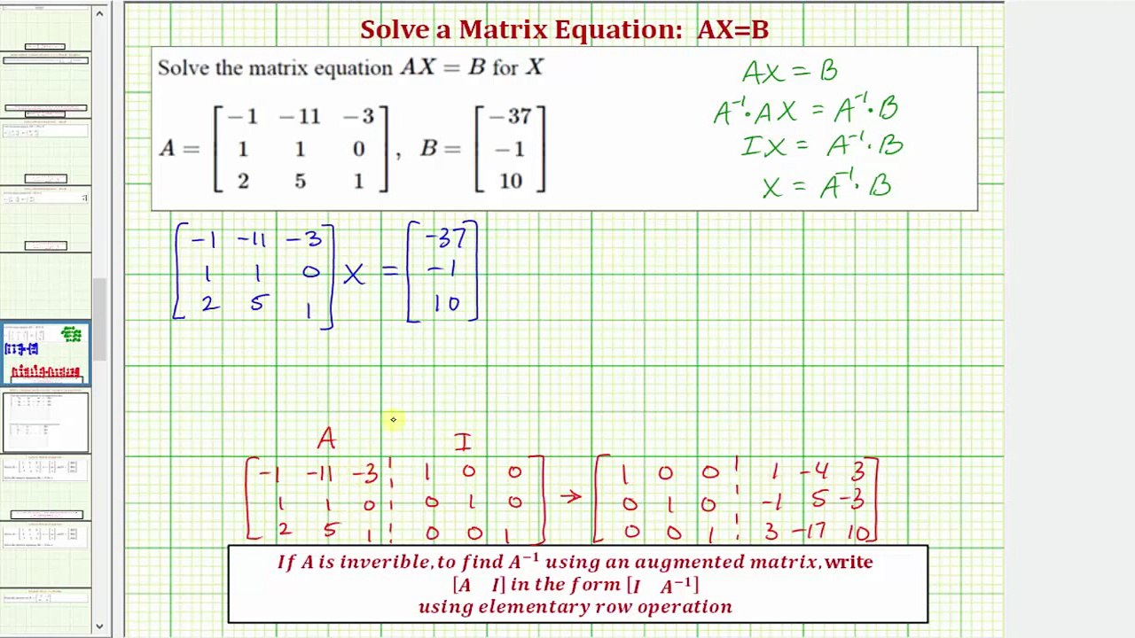 Ex: Solve the Matrix Equation AX=B (3x3) - video Dailymotion
