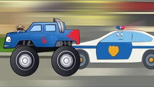 Police Car chases Monster Truck - Trucks For Children - Kids Video ...