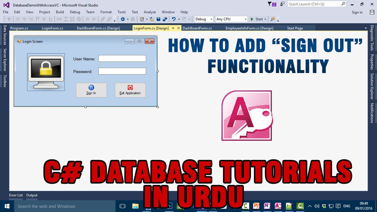 P(6) - C# Access Database Tutorials In Urdu - Sign Out Functionality - video Dailymotion
