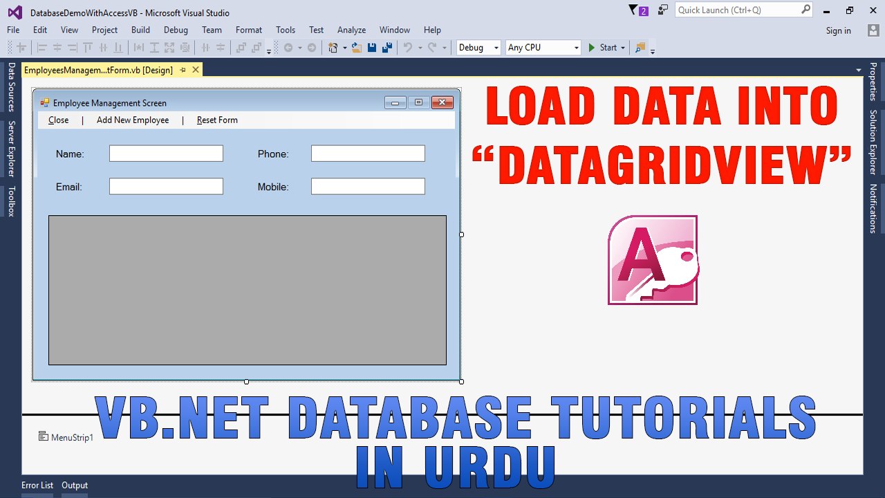 P(1) VB.NET Access Database Tutorial In Urdu - Load Data In ...