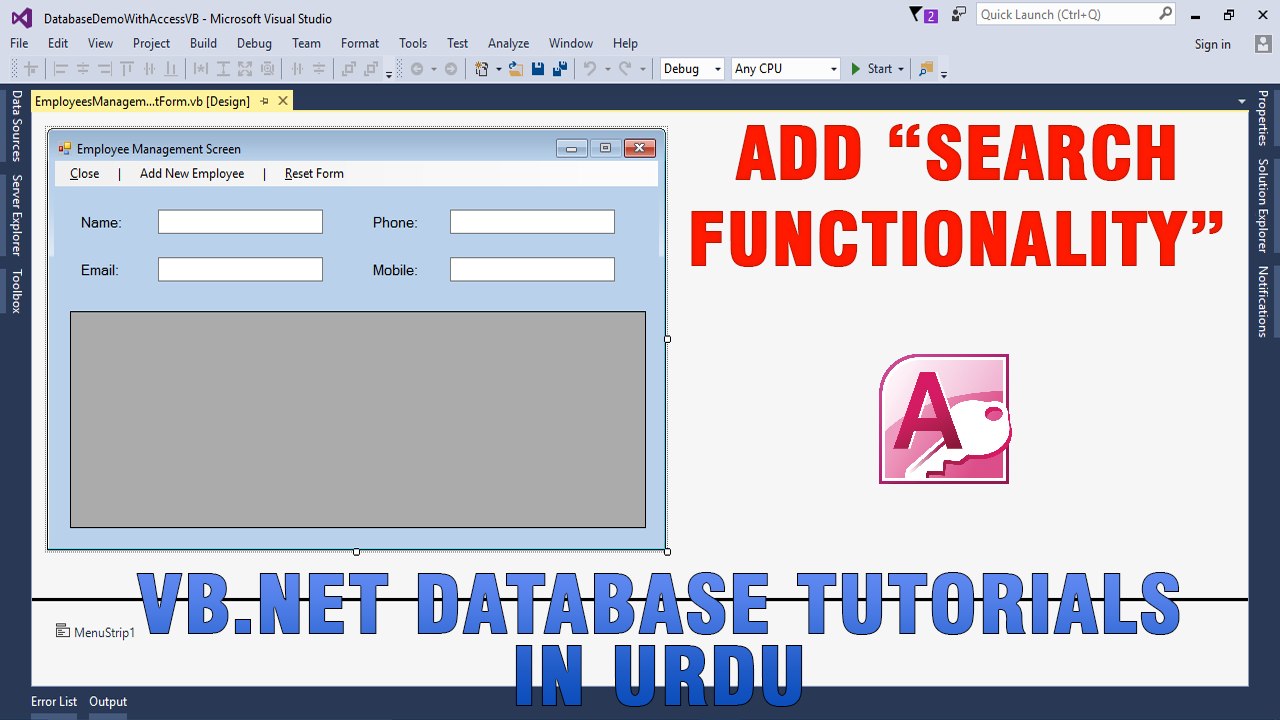 P(2) VB.NET Access Database Tutorial In Urdu - Add Search Functionality - video Dailymotion