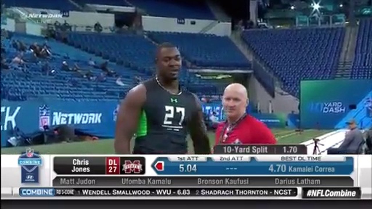 Chris Jones Defensive Lineman Crashes Out Of NFL Combine 40-Yard Dash Due To Dick Falling Out ...