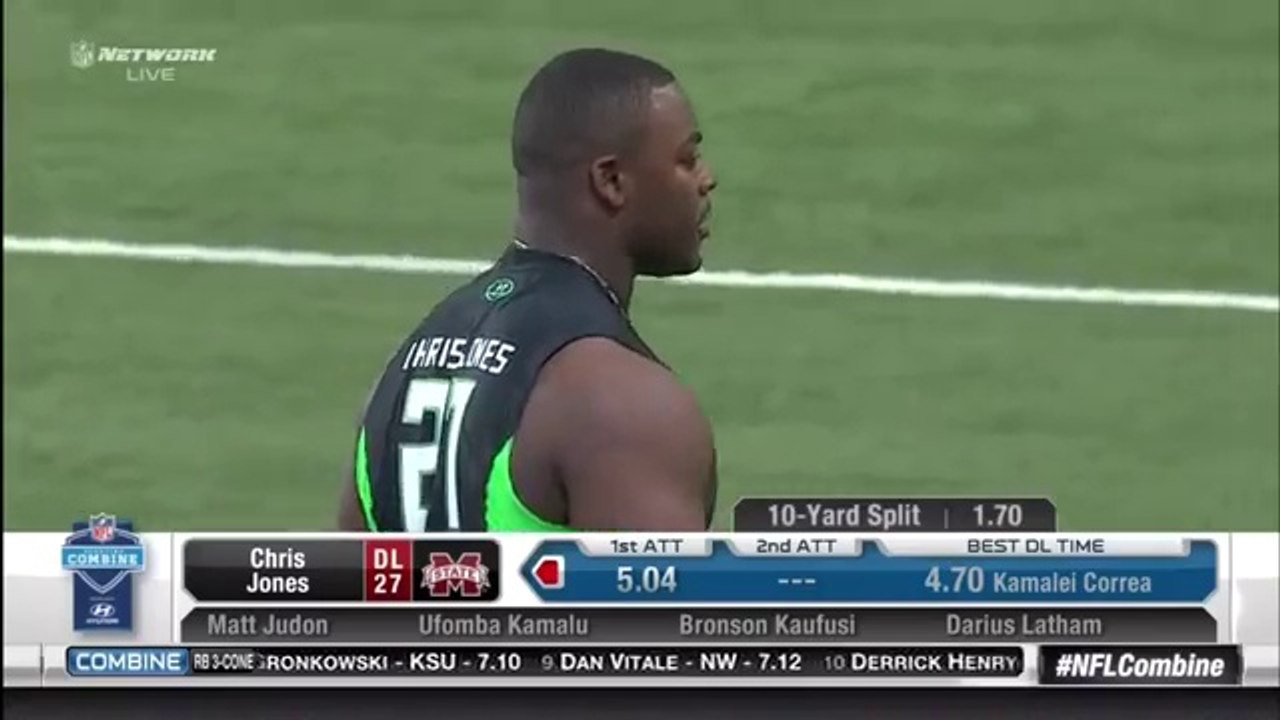 Chris Jones Defensive Lineman Crashes Out Of NFL Combine 40-Yard Dash Due To Dick Falling Out ...