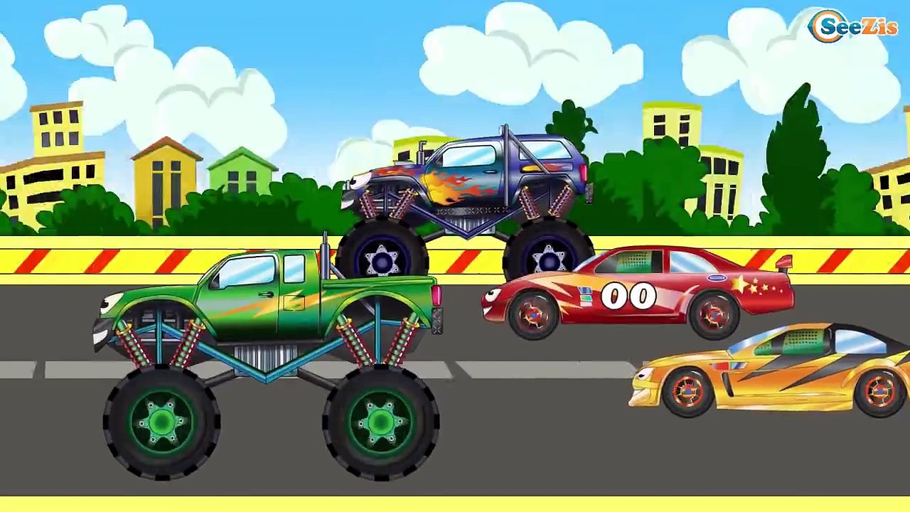 Car Cartoons for children. Racing Cars, Monster Truck. Race with ...