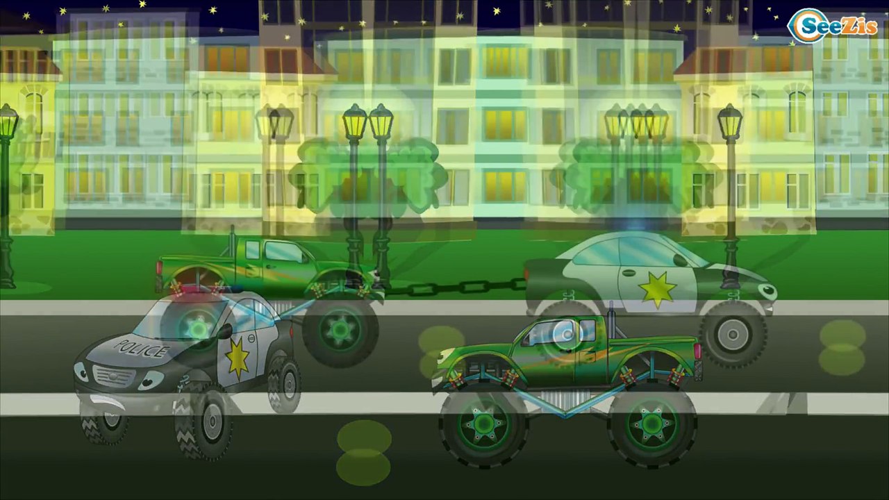 Сhase for Monster Truck. Police Car Race / Track with Obstacles ...