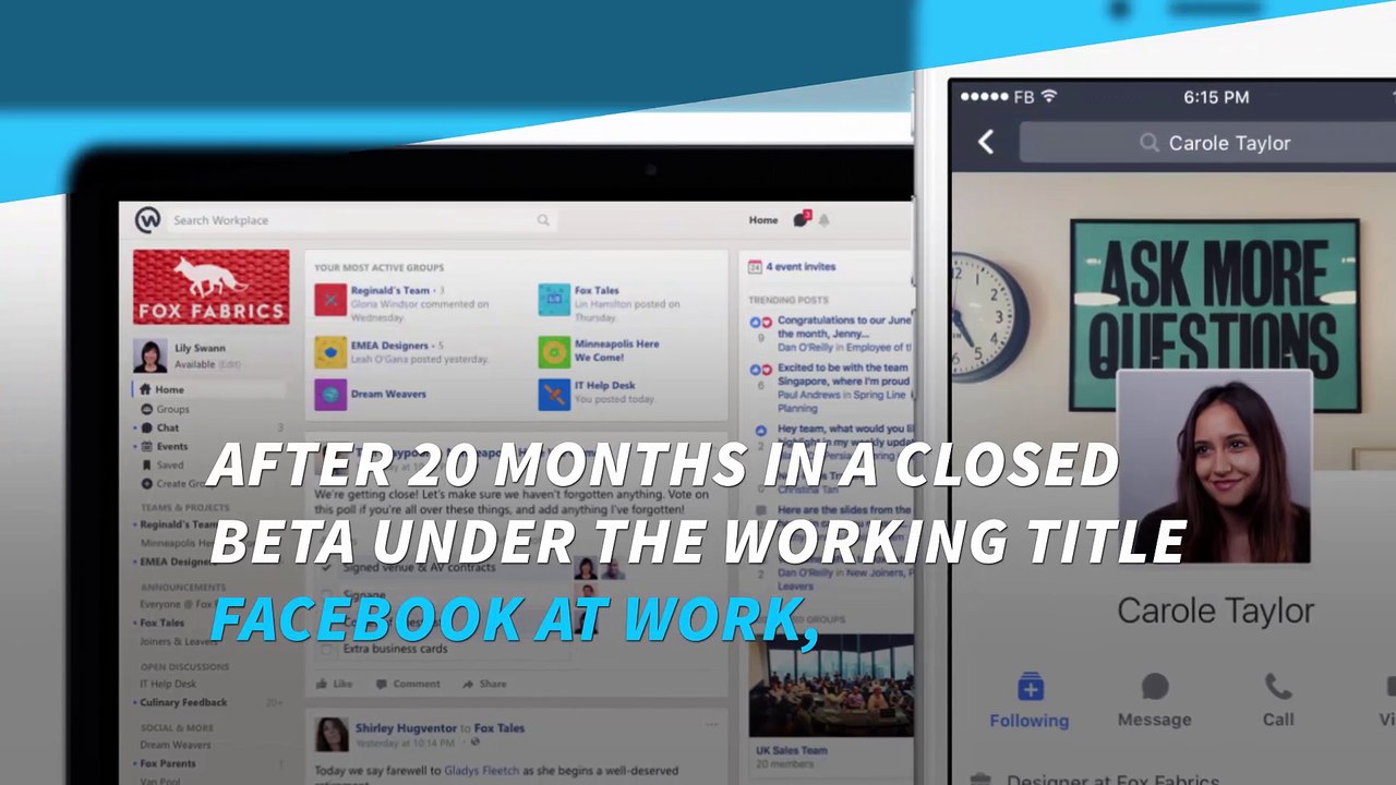 Facebook at Work officially launches as 'Workplace' - video Dailymotion