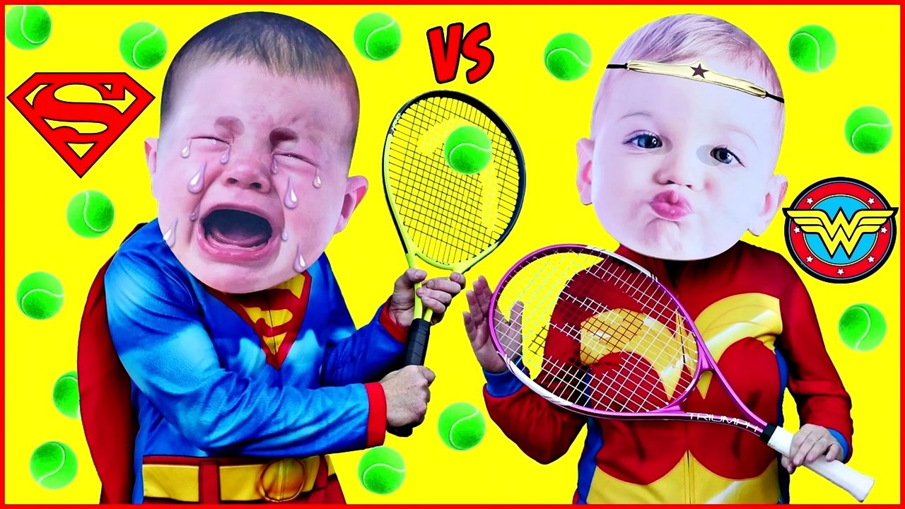 CRYING BABY Superheroes in Real Life Superman TENNIS Superhero BIG HEAD ...
