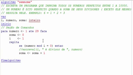 ALGORITMO - PROGRAMA QUE IMPRIMA TODOS OS NÚMEROS PERFEITOS DE 1 A 10. ...