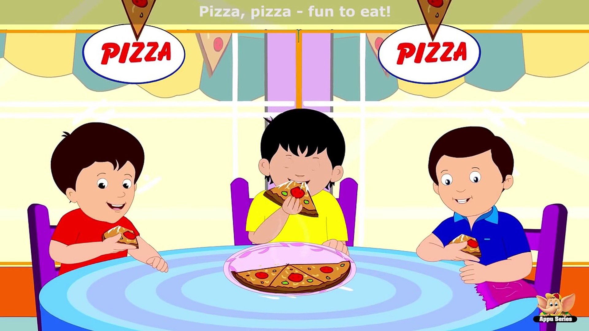 Kids Eating Pizza Cartoon