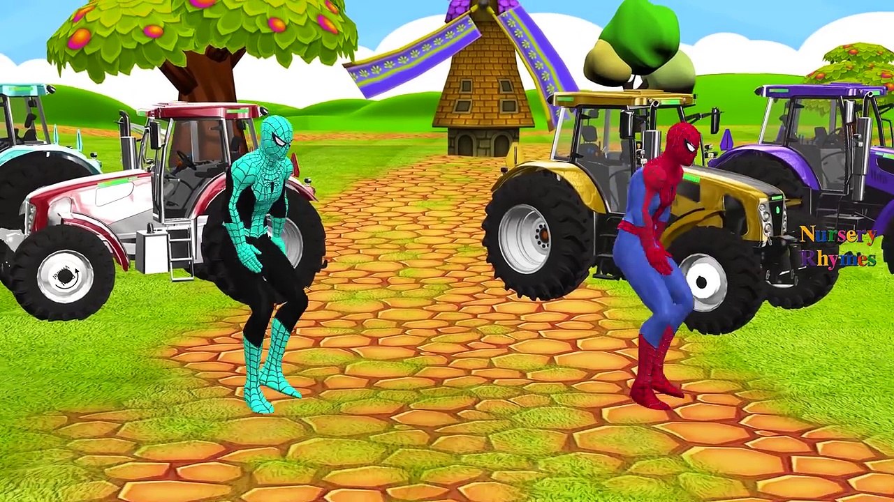 Colors Spiderman Driving Tractor If You Are Happy | Wheels On The Bus ...