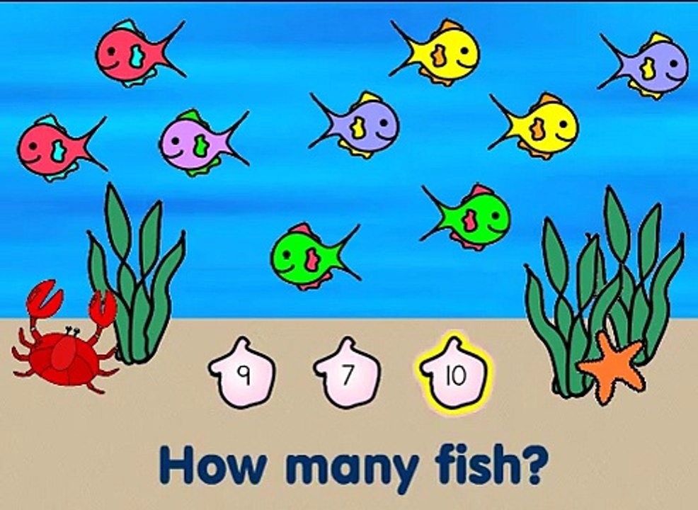 Fishy Count - Count the fish shown, then click on the shell with the ...