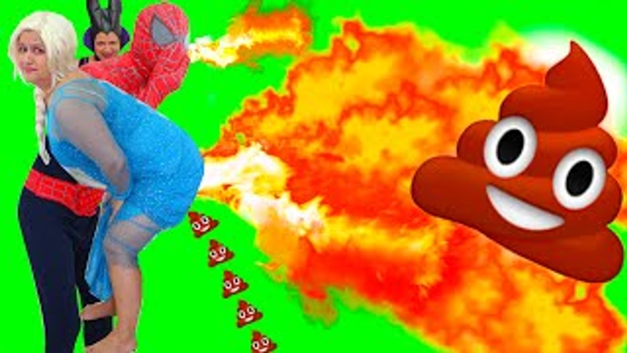Spiderman Poo Fire with Frozen Elsa & Maleficent! Spiderman Farts ...