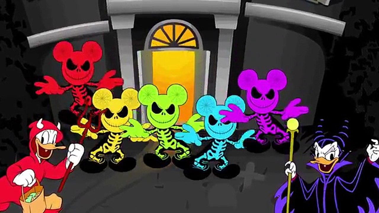 Five Little Crying Mickey Mouse Skeletons Jumping on the Bed - video ...