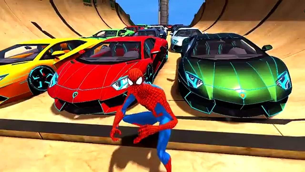 Spiderman Colors Drives like Madman Lamborghini Aventador Super Cars ...