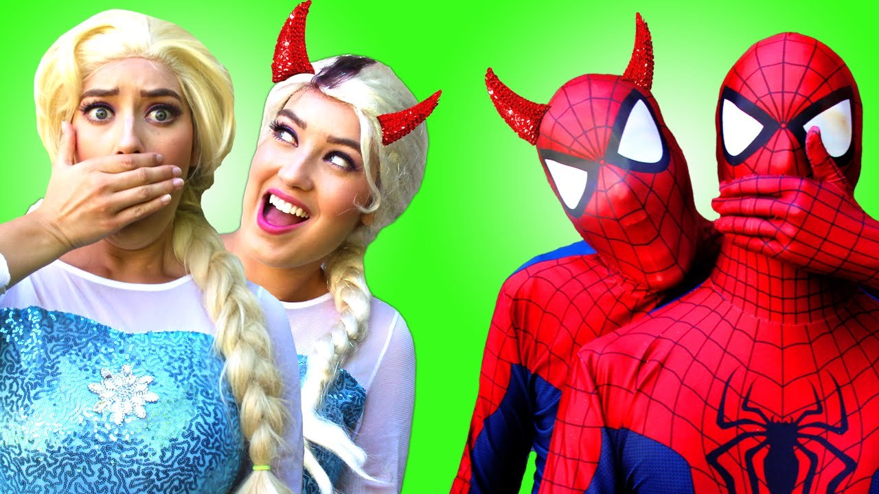 EVIL Elsa & EVIL Spiderman vs Frozen Elsa & Spiderman! w- Pink ...