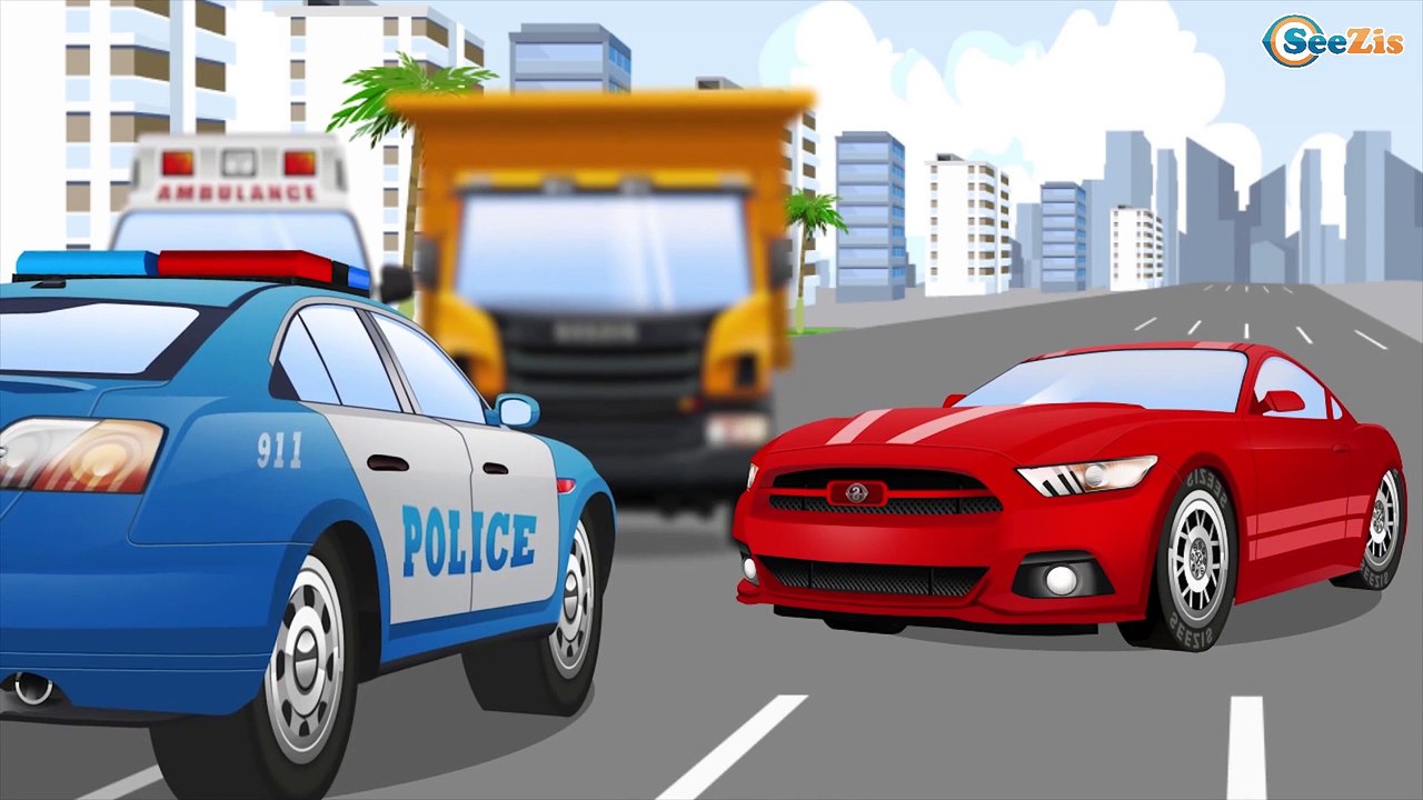 Learn vehicles Car Cartoon - Police Car Racing with Cop Cars in the ...
