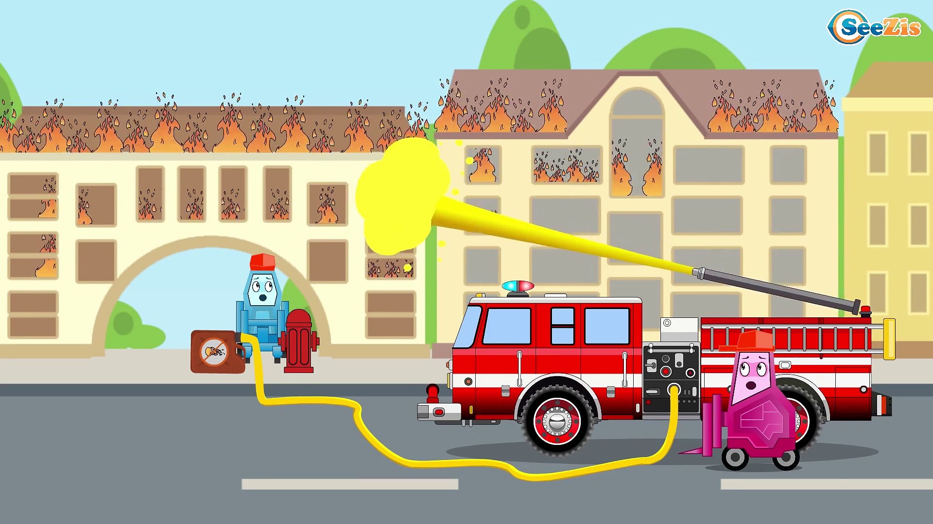 Cartoon Fire Trucks And Ambulance