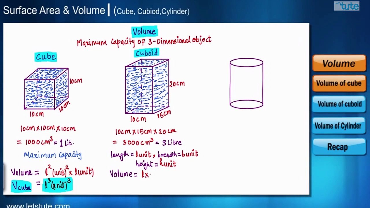 Volume of Cube Cuboid and Cylinder | Surface Area and Volume | Math ...