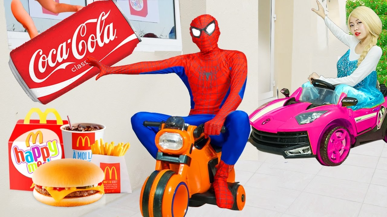 Spiderman Frozen Elsa Coca Cola Drive Thru Spiderman Elsa Prank Hulk ...