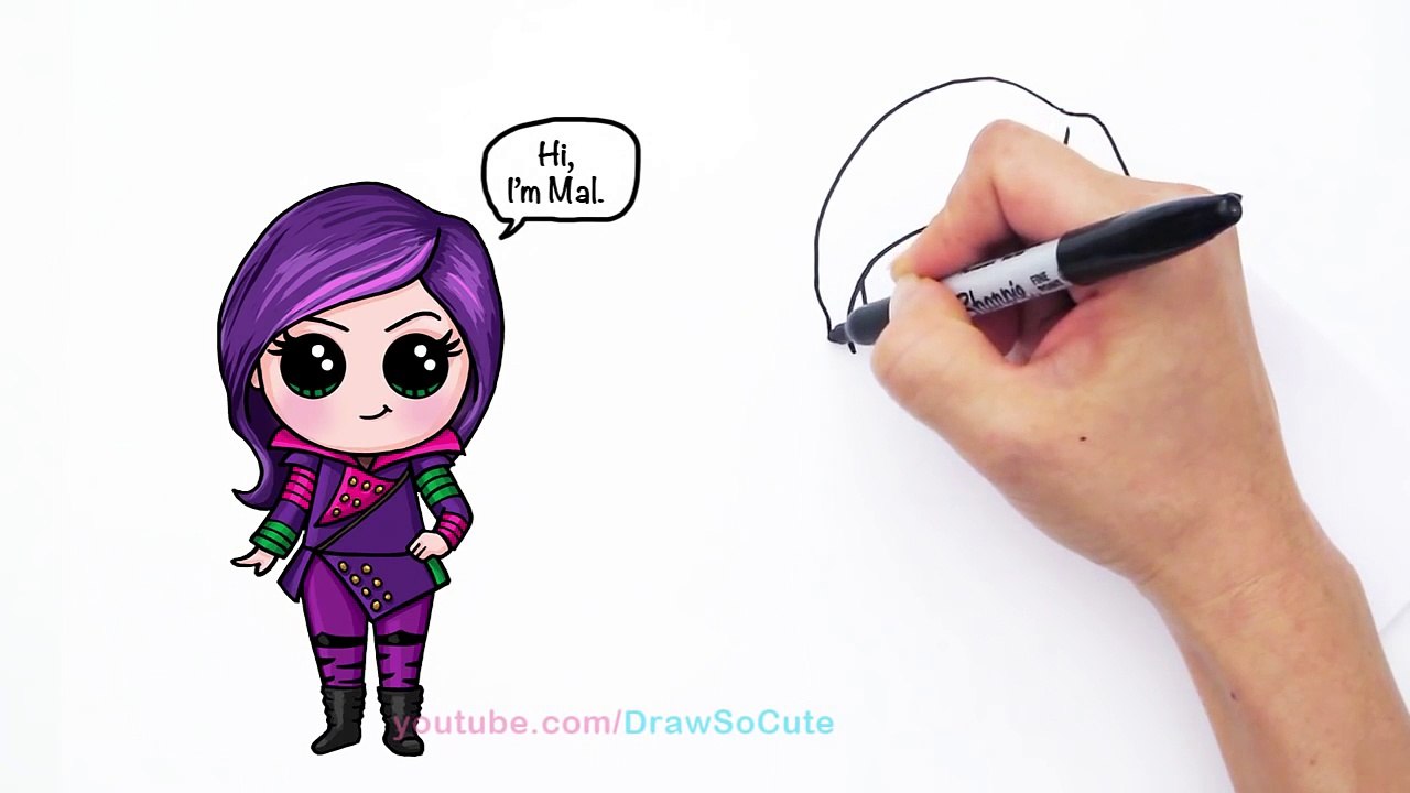 How to Draw Mal from Disney Descendants Cute step by step – Видео ...