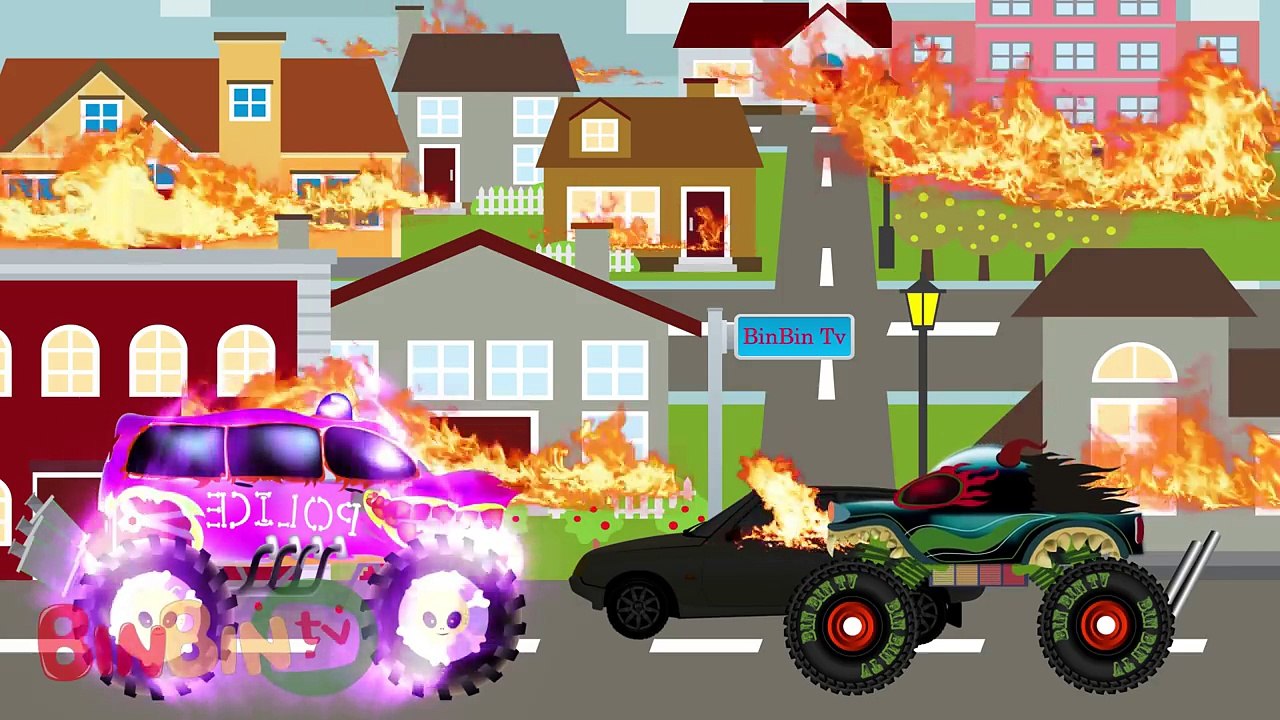 Good Vs Evil | Police Cars | Scary Haunted House Monster Trucks For ...