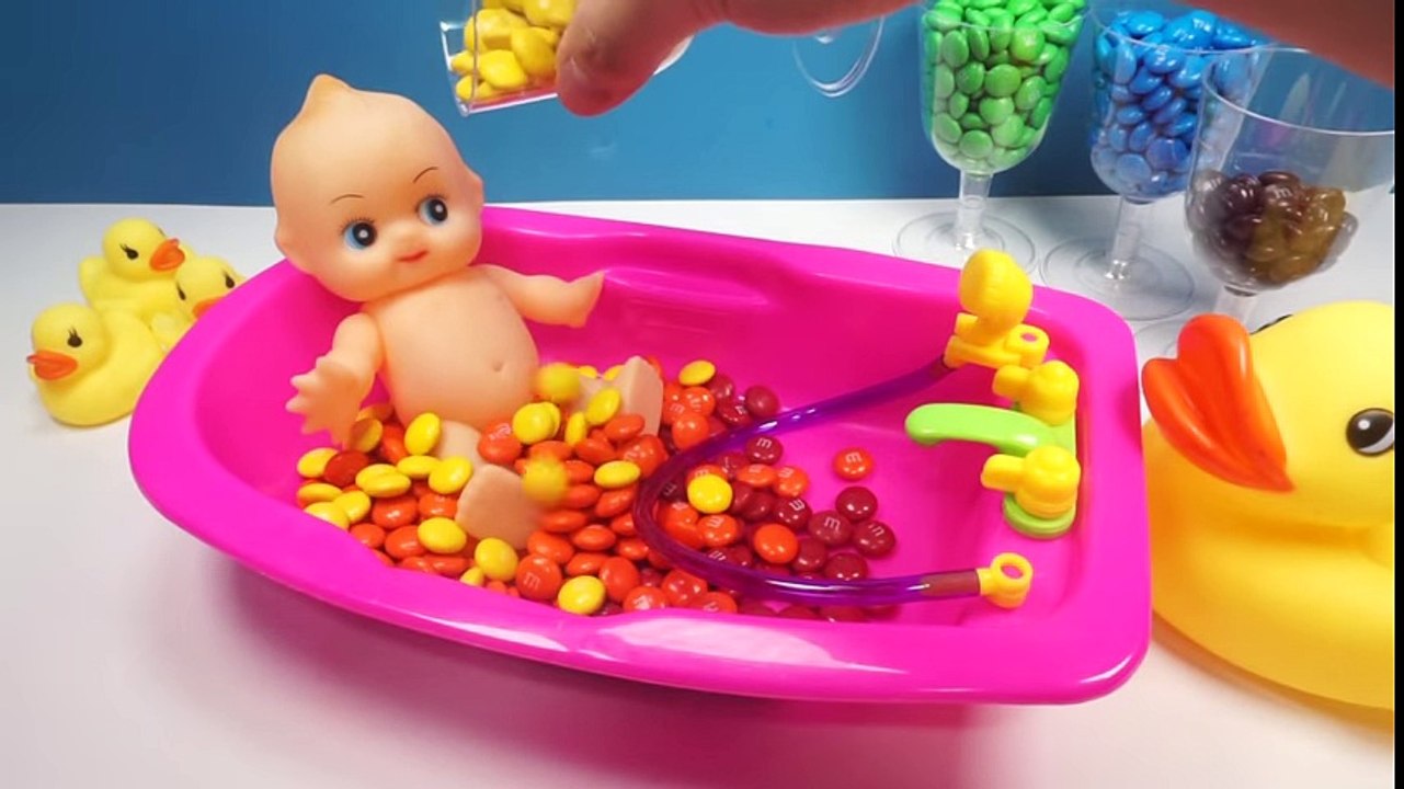 Baby Doll Bath Time With M&M Candy Learn Colors Ball Pit Show Surprise ...