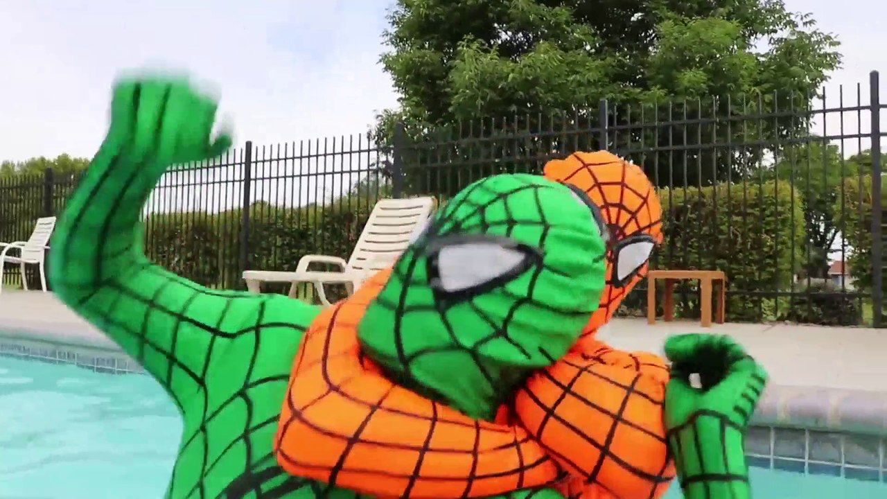 The Amazing Green Spiderman vs Orange Spiderman - Real Life Superhero ...