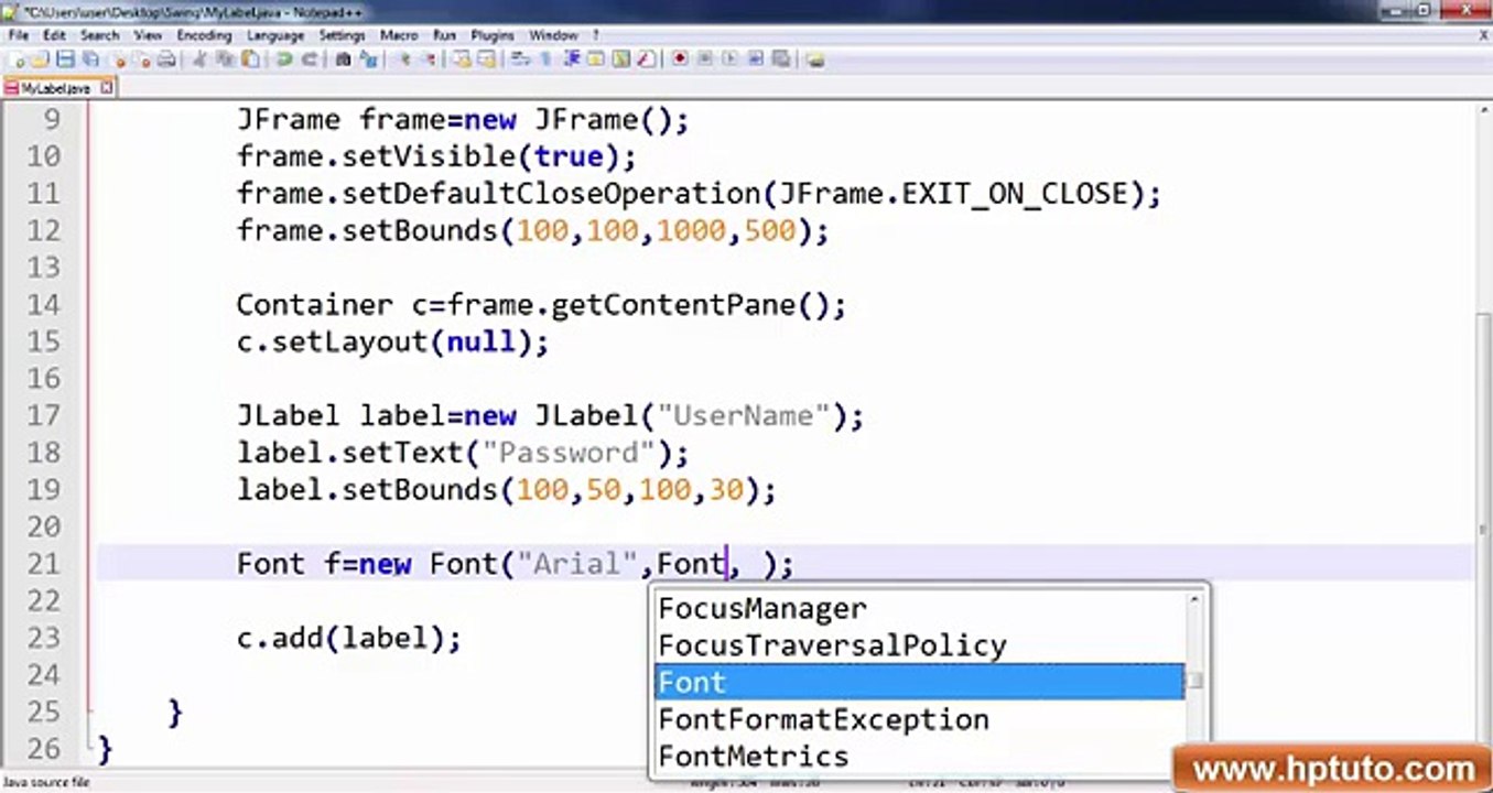 [MP4 360p] Swing (Hindi) 010 _ JLabel 03 _ How to set Font style and Font size of a JLabel Text ...