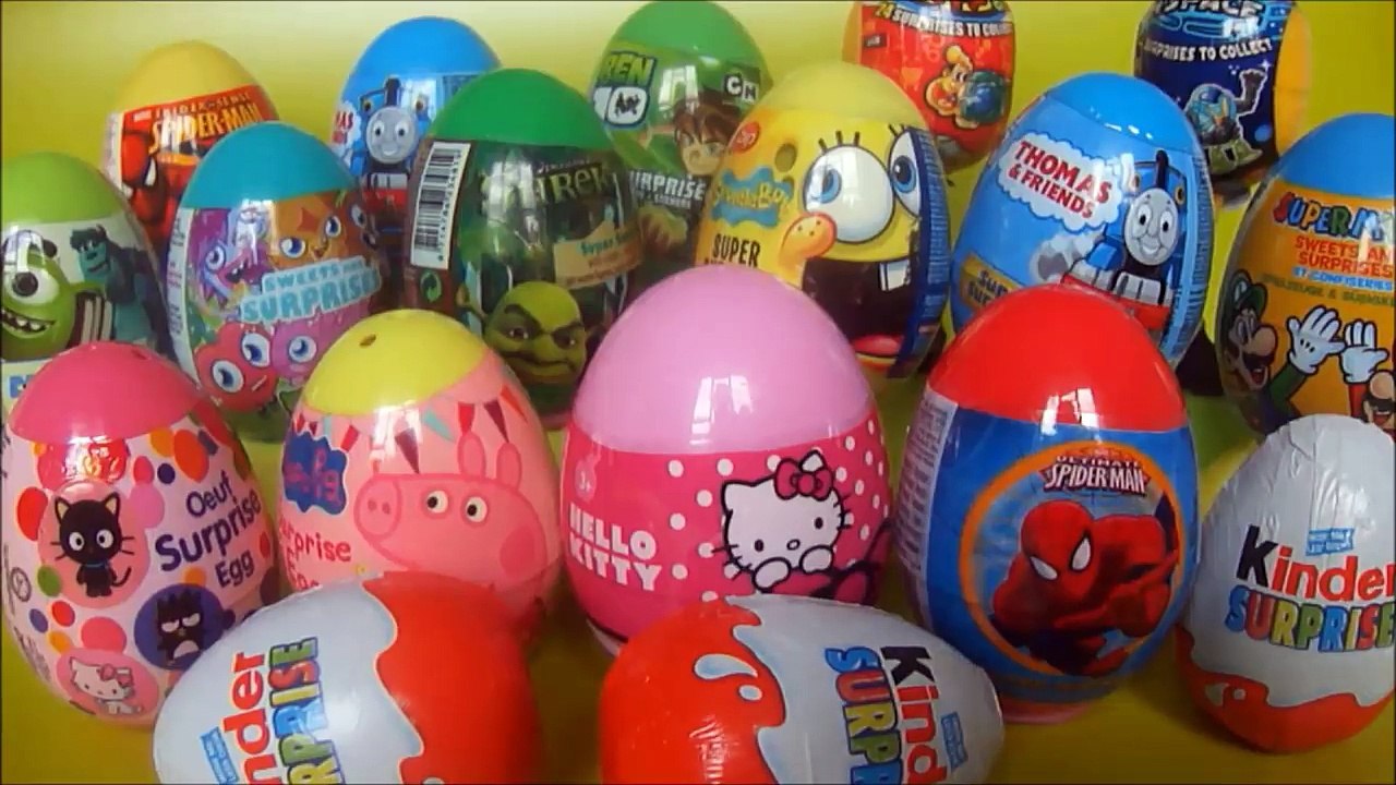 18 Surprise eggs Shrek Spongebob Hello Kitty Peppa Pig Kinder Surprise ...