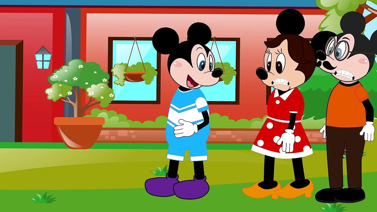 Mickey Mouse baby shoots from a large slingshot and wounds Minnie Mouse ...