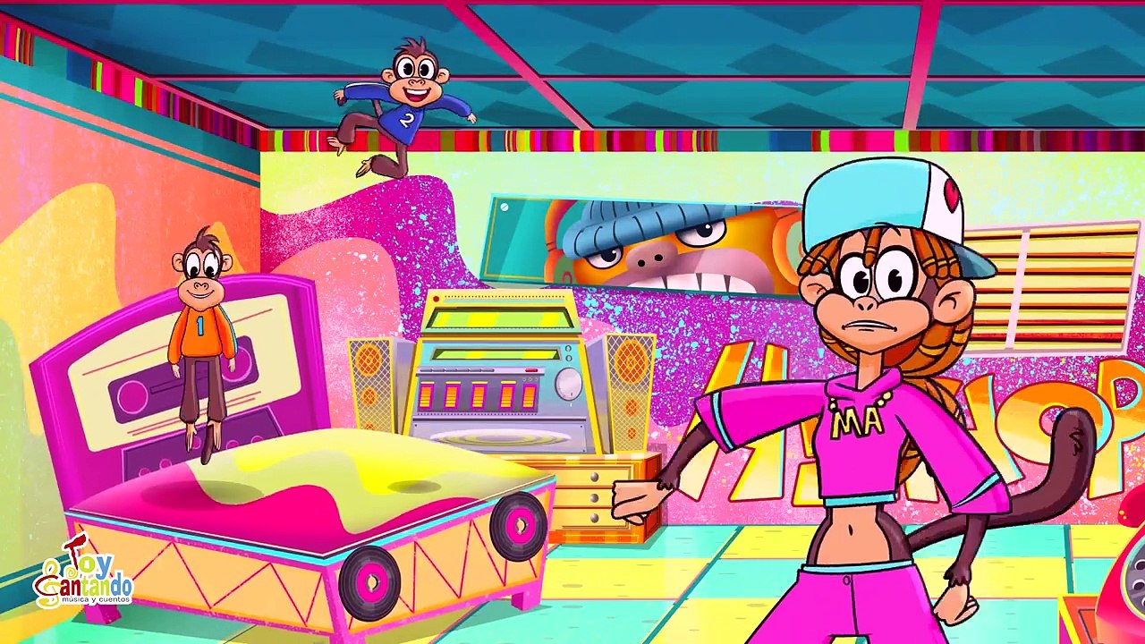 CINCO MONITOS SALTANDO EN LA CAMA en español, canciones infantiles ...