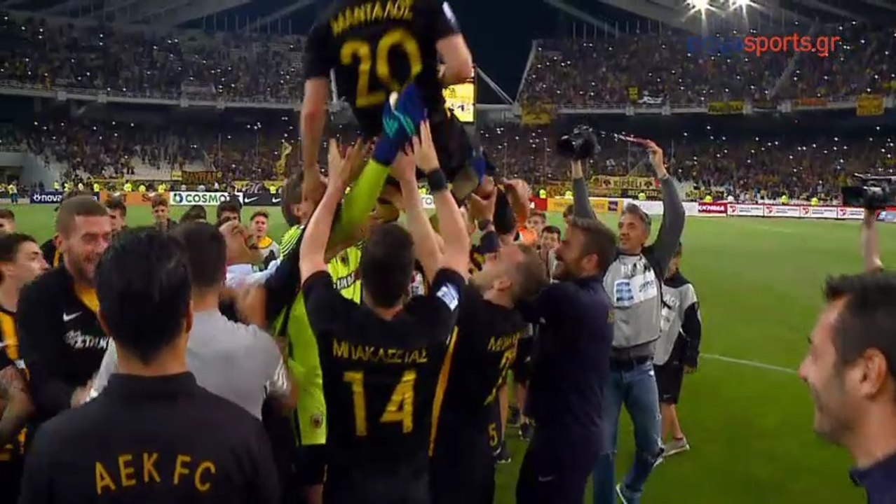 Exclusive - AEK Athens players and fans celebrating winning the ...