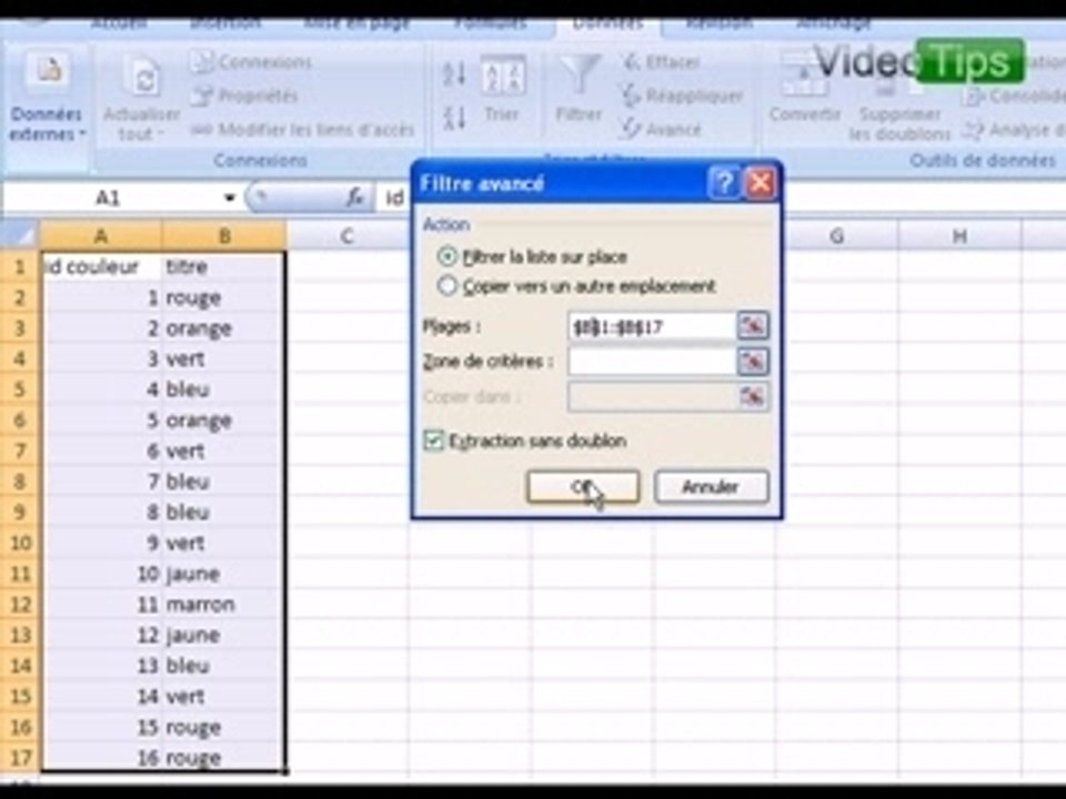[Excel] Supprimer les doublons dans une liste - video Dailymotion
