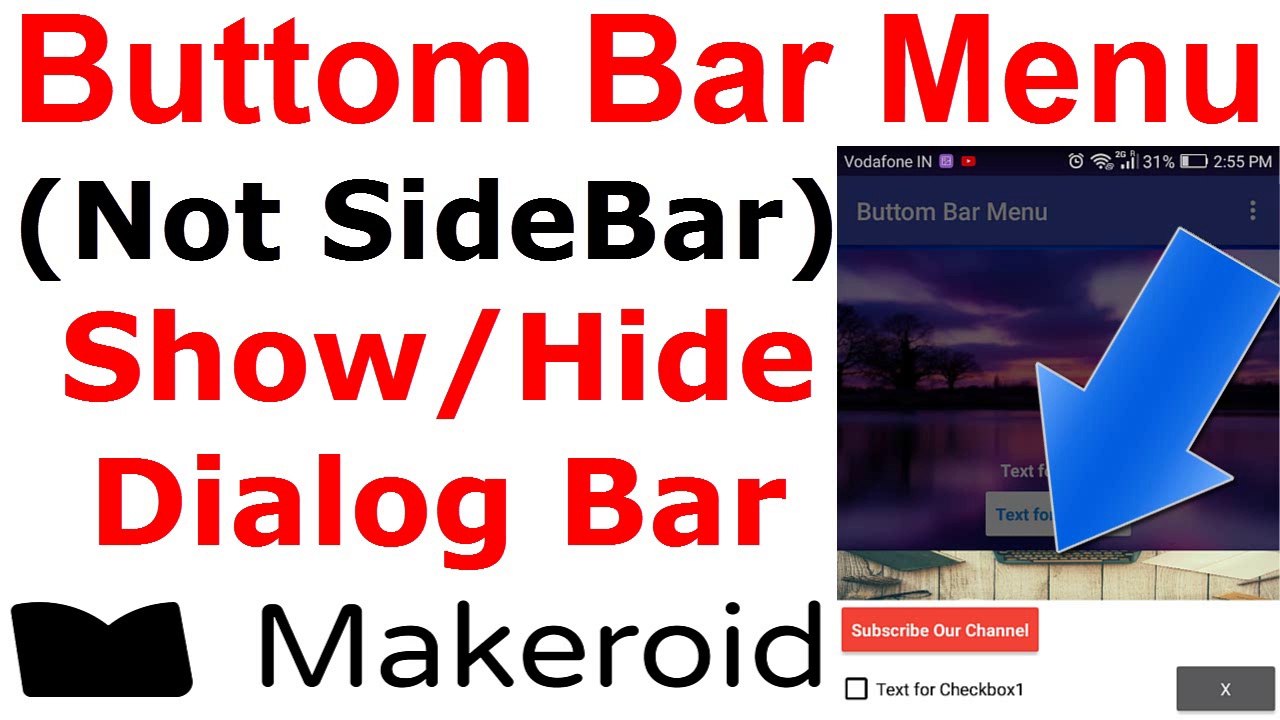 makeroid Bottom Menu | Show/Hide Bottom Dialog Bar with Side Bar Menu ...